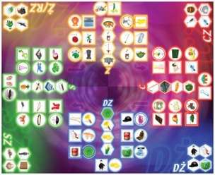 Logopedyczna gra planszowa Dwie wieże - Kto prędzej? - głoski: t-d, k-g, sz, ż(rz), cz, dż, s, z ...