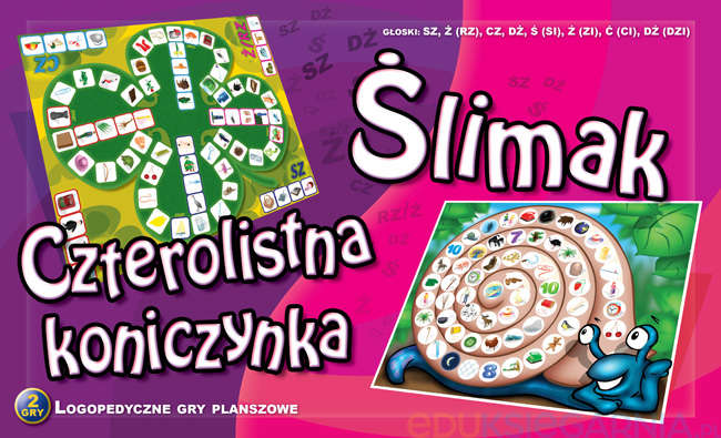 Logopedyczna gra planszowa Ślimak - Czterolistna koniczynka - głoski: sz, ż(rz), cz, dż, ś, ź, ć ...