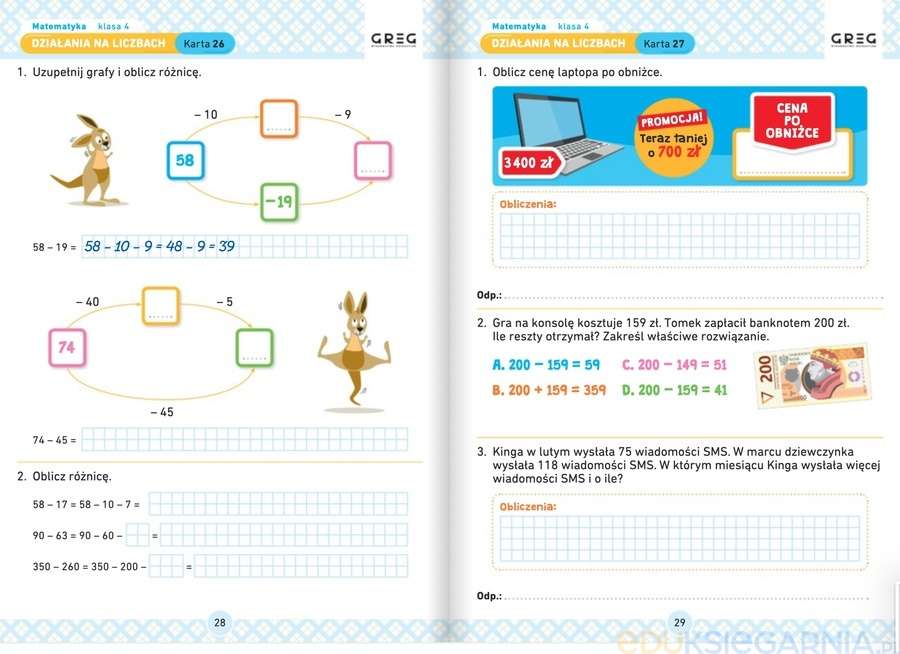Matematyka. Karty pracy w szkole i w domu. Klasa 4 - Eduksiegarnia.pl