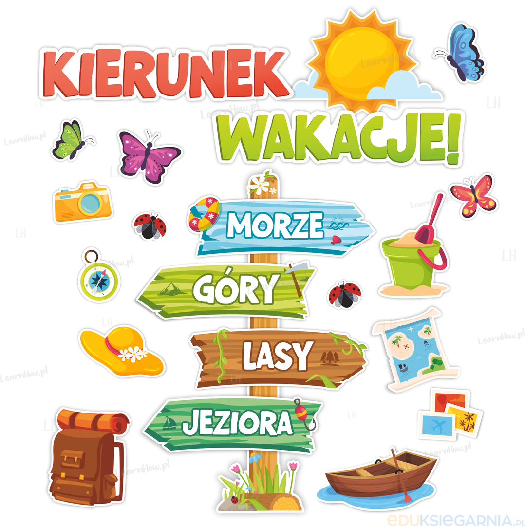 Dekoracje szkolne i przedszkolne - Kierunek wakacje - napis dekoracyjny ...