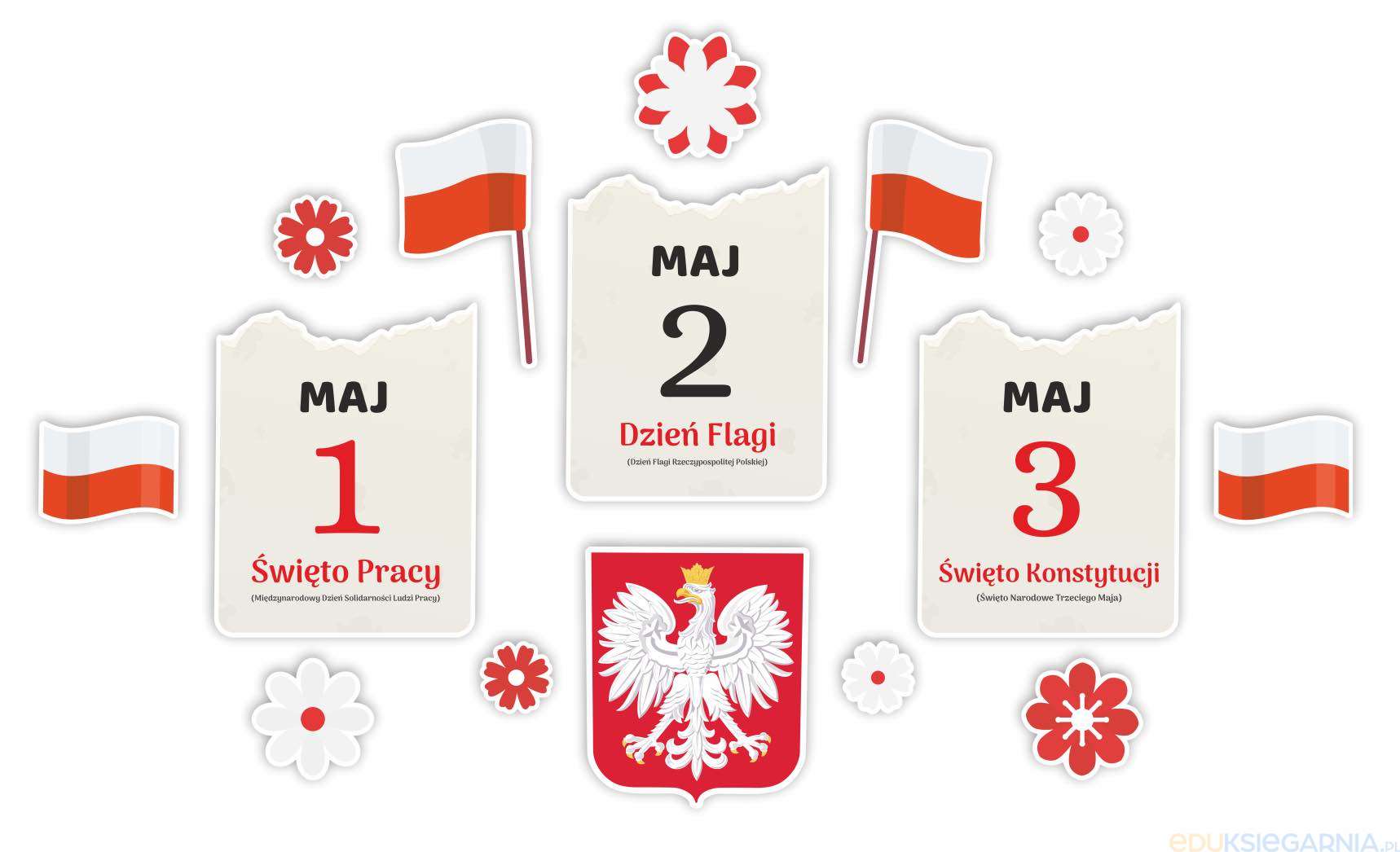 Dekoracje szkolne patriotyczne - 1-3 maja - święta majowe (15 elementów ...