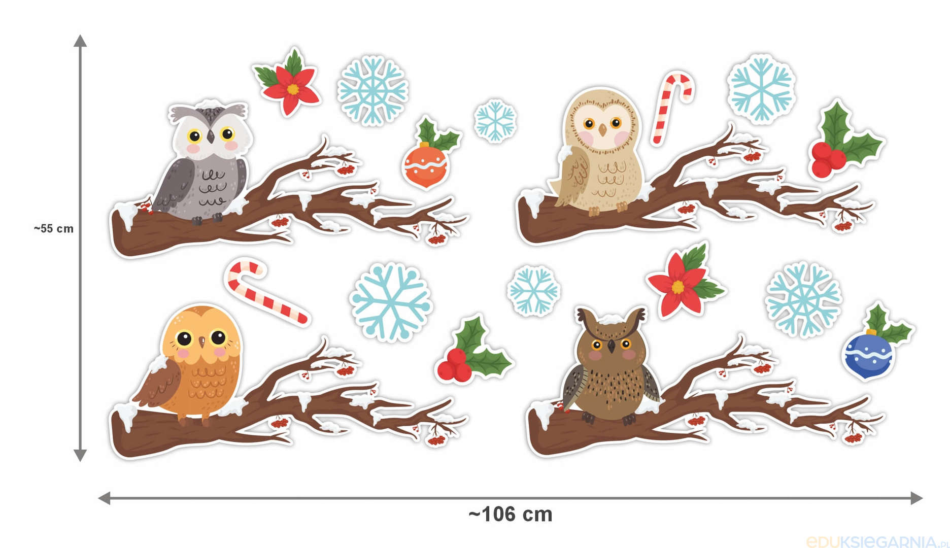 Dekoracja szkolna i przedszkolna Zima - Sowy na gałęzi DUŻE A3 (18 ...